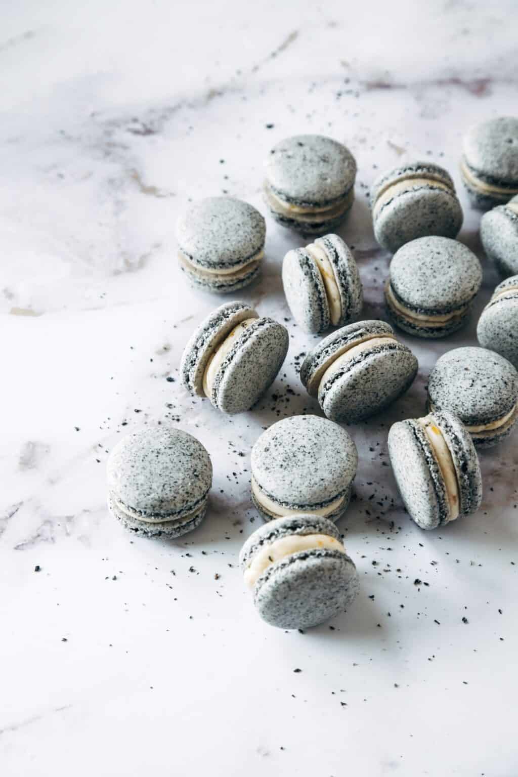 Black Sesame & Apricot Macarons - Emily Laurae