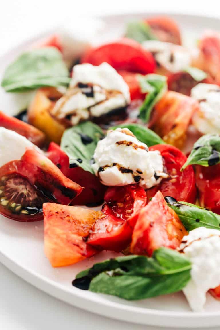 Burrata Caprese Salad Recipe with Tomato and Basil - Emily Laurae
