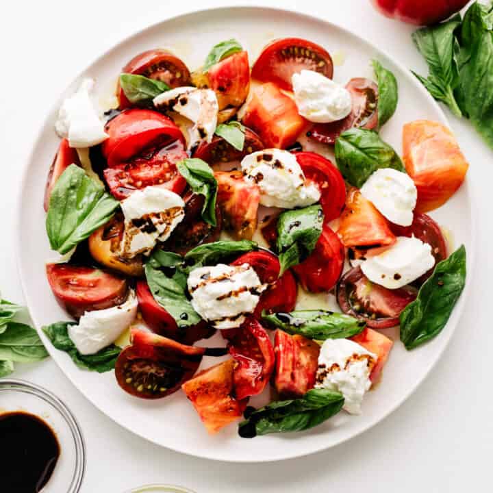 Burrata Caprese Salad Recipe with Tomato and Basil - Emily Laurae