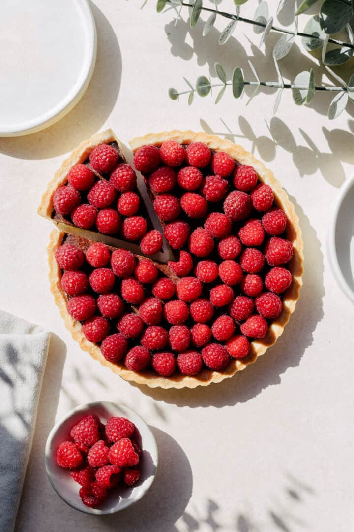 Chocolate Raspberry Tart with Dark Chocolate Ganache - Emily Laurae